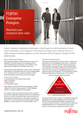 Download brochures, flyers and datasheets for Fujitsu Enterprise Postgres